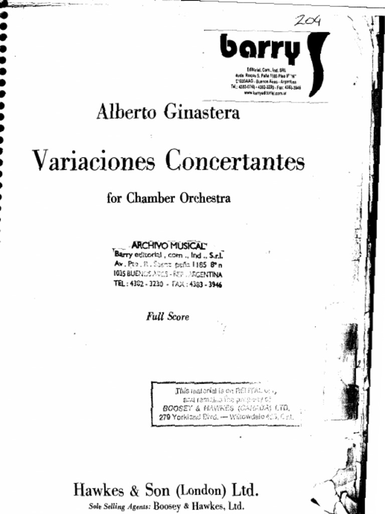 Ginastera - Variaciones Concertantes (For Orchestra) | PDF