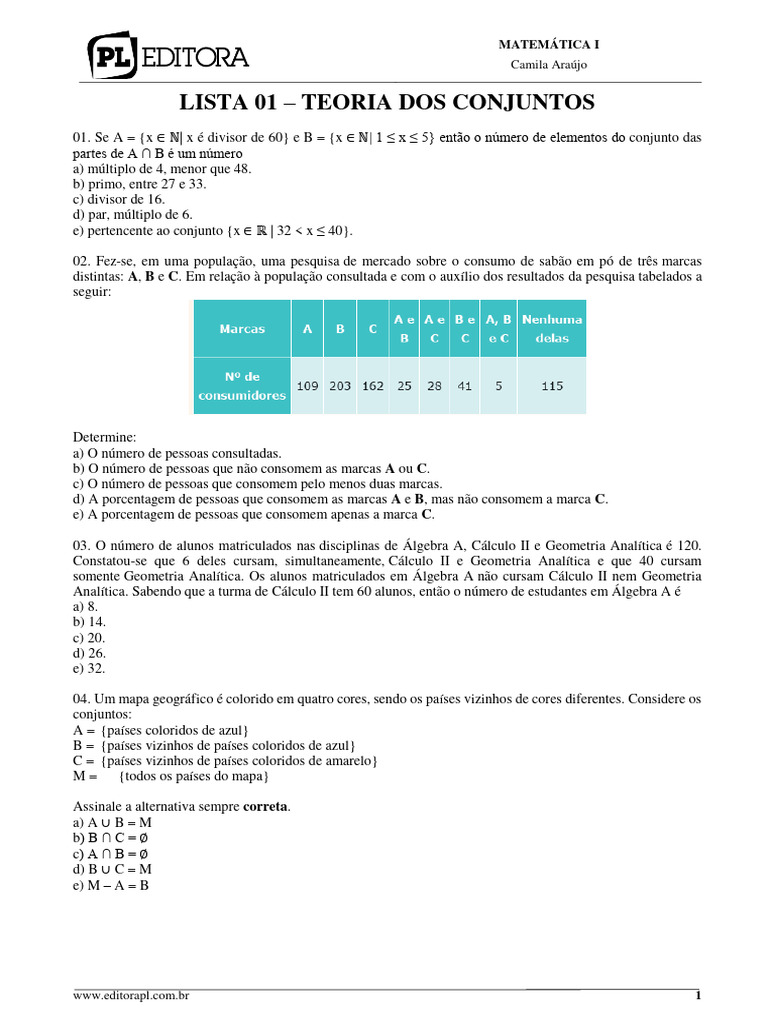 01 - Teoria Dos Conjuntos | PDF | Conjunto (Matemática) | Matemática