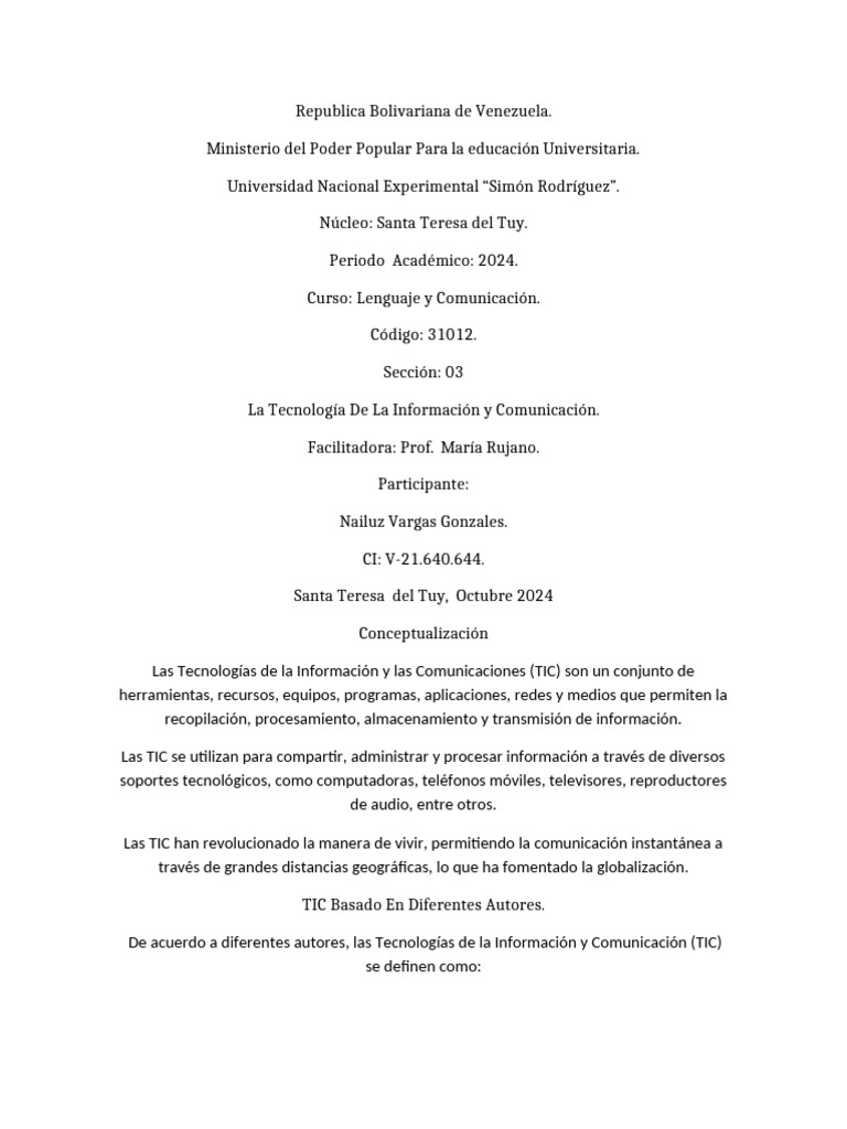 Trabajo de Usos de Las Tecnologias de La Informacion y Comunicacion ...