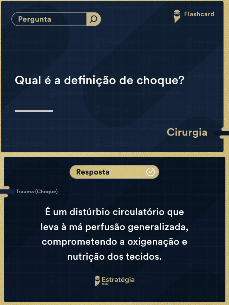 Flashcards - Trauma - Choque | PDF | Choque (circulatório) | Medicina Clínica