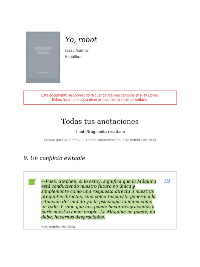 Notas de - Yo, Robot | PDF