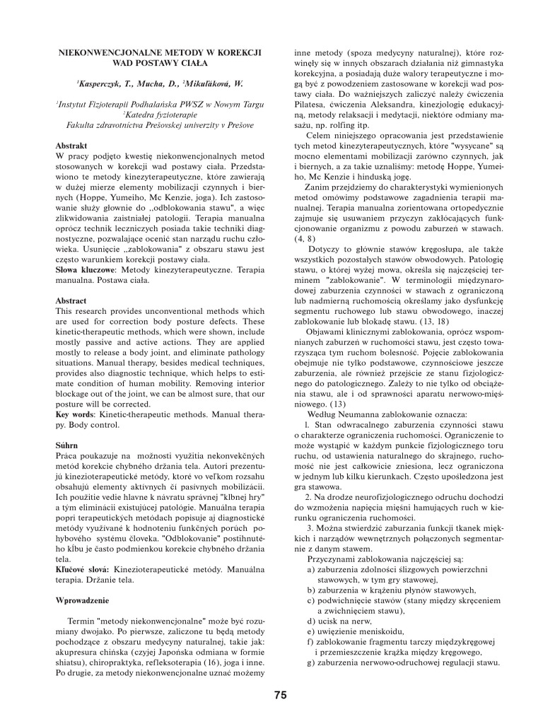 Niekonwencjonalne Metody W Korekcji Wad Postawy Ciała | PDF