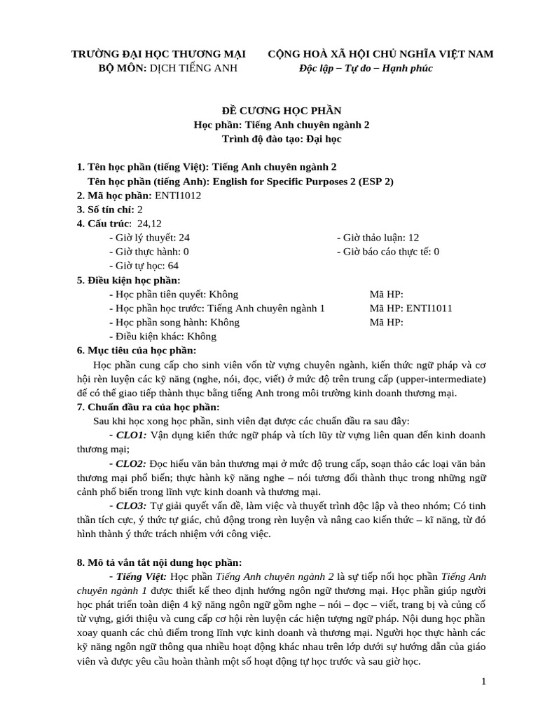 Enti1012tieng Anh Chuyen Nganh 2doc 1669041150 | PDF