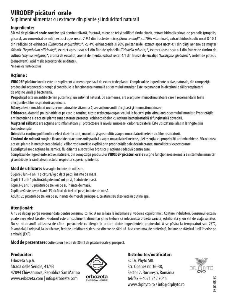 Picaturi Orale Pentru Copii Virodep 30 ML DR Phyto 2988 | PDF