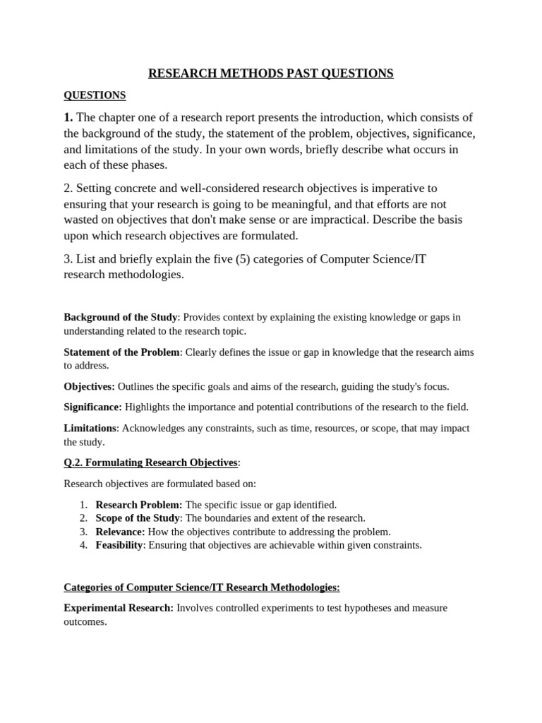 Research Methods Past Questions | PDF | Career & Growth | Computers