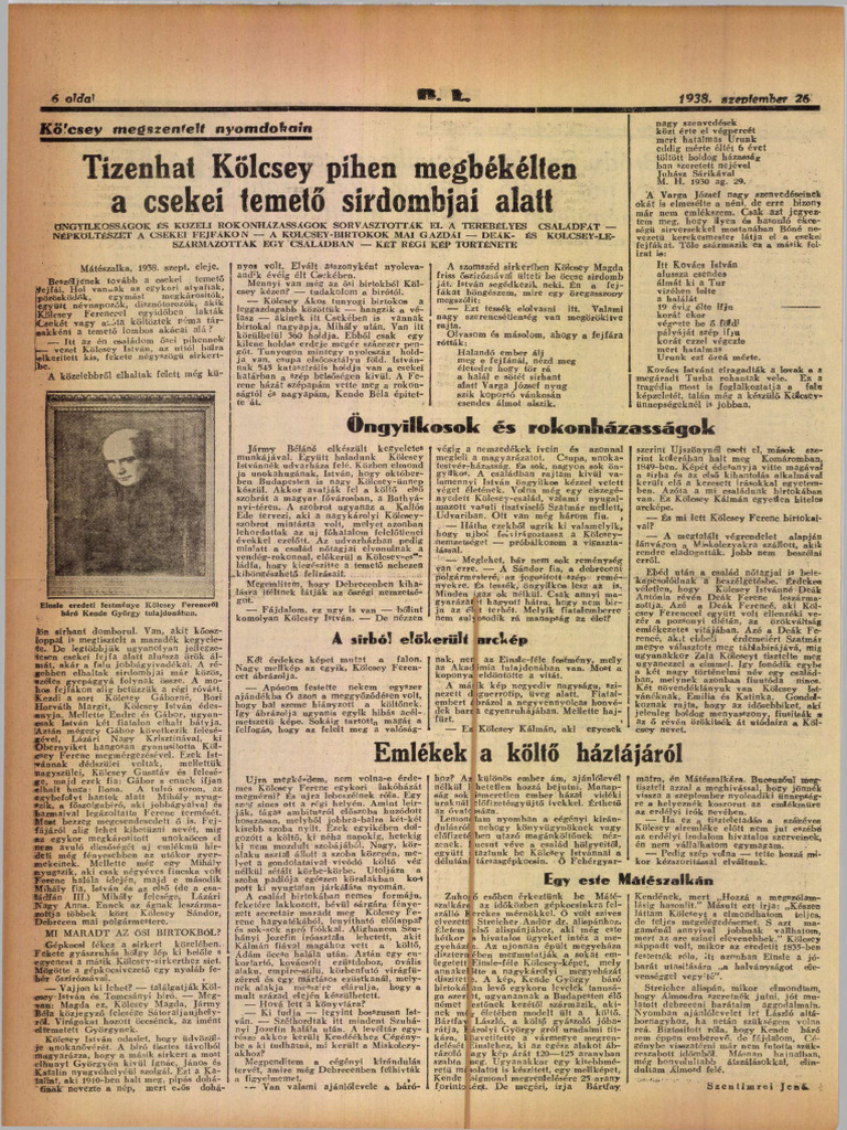 Tizenhat Kölcsey Pihen Megbékélten A Csekei Temeto Sirdombjai Alatt | PDF