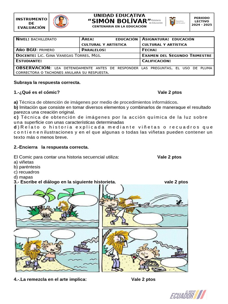 Examen Del Segundo Trimestre de Eca - Gina | PDF | Cómics