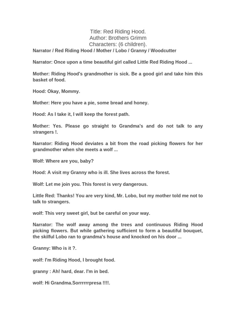 Little Red Riding Hood Story Summary | PDF | Little Red Riding Hood ...