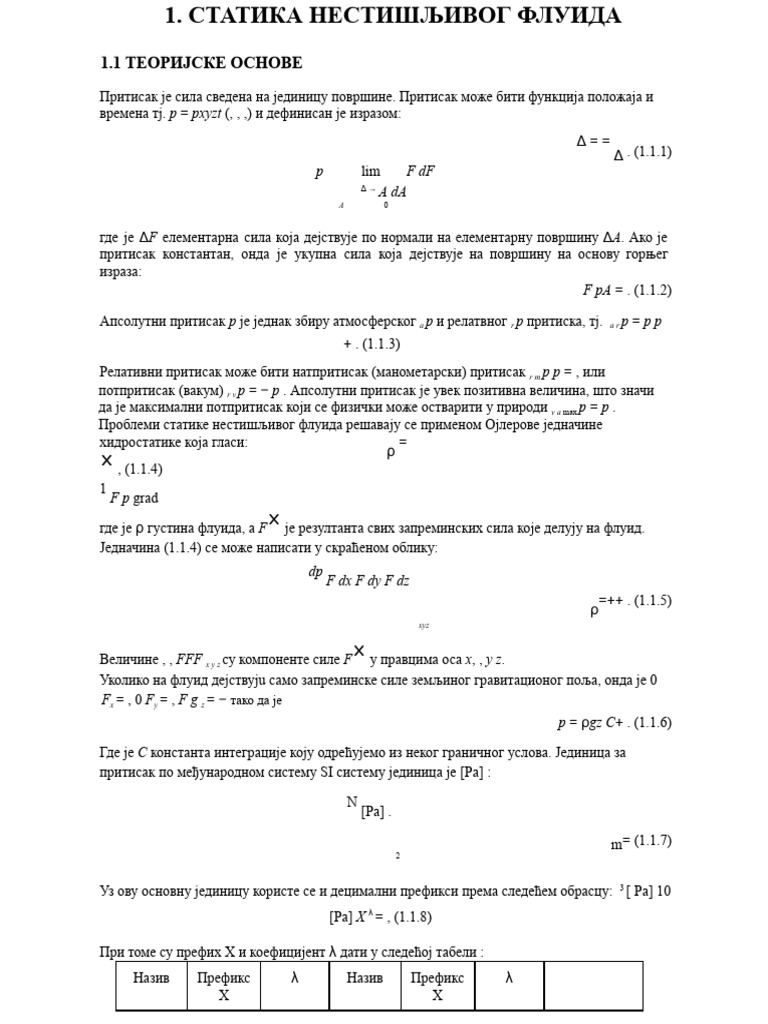 1 - Statika Nestisljivog Fluida | PDF