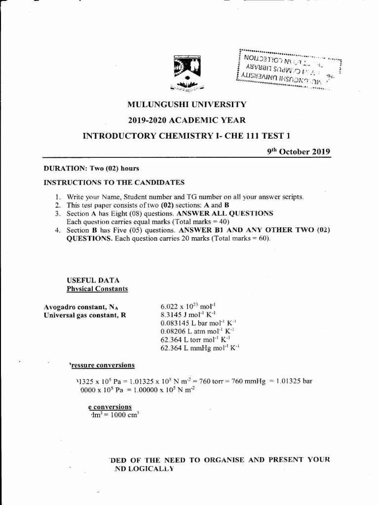 CHE 111, October, 2019 | PDF