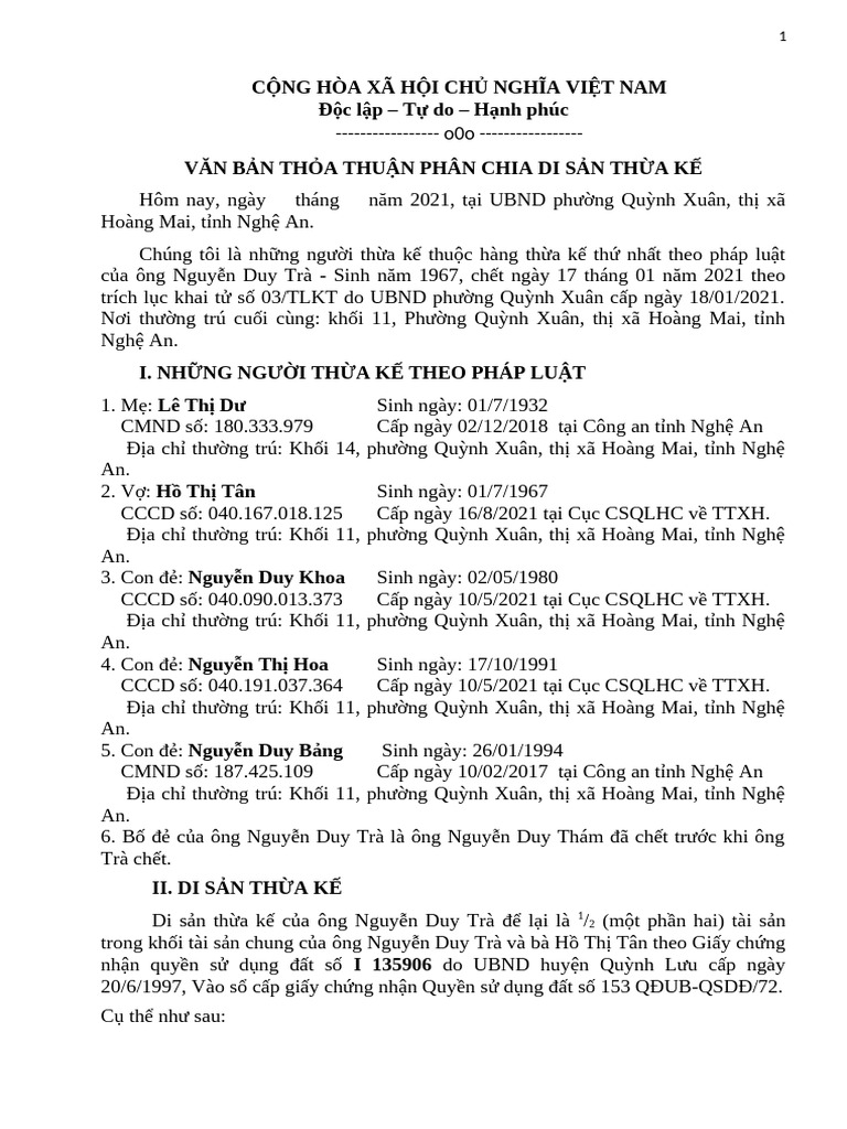 Văn bản phân chia DSTK Ng Duy Trà | PDF