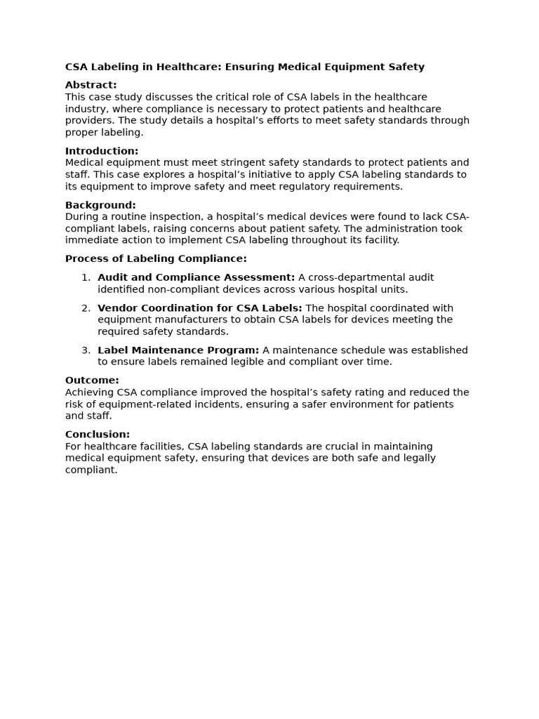 CSA Labeling in Healthcare | PDF