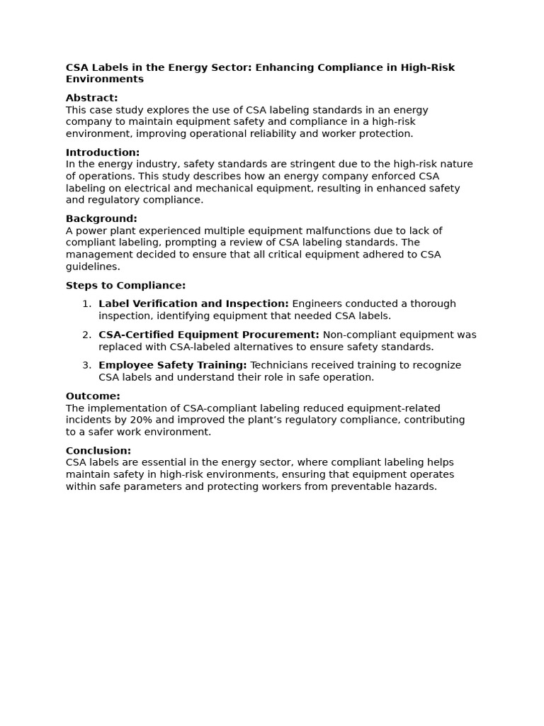 CSA Labels in The Energy Sector | PDF