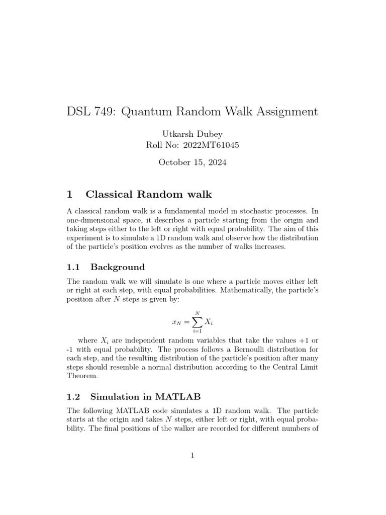 Utkarsh_Dubey_qtm_rnd_walk | PDF | Hilbert Space | Probability Distribution