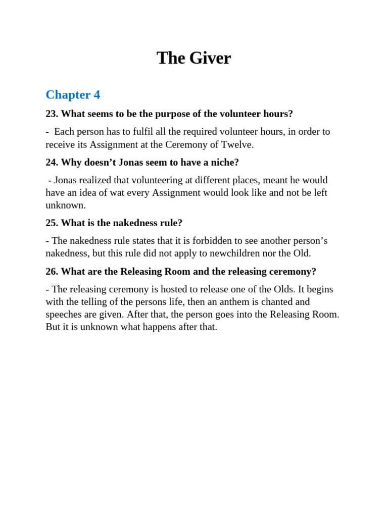 The Giver - Chapter 4 | PDF