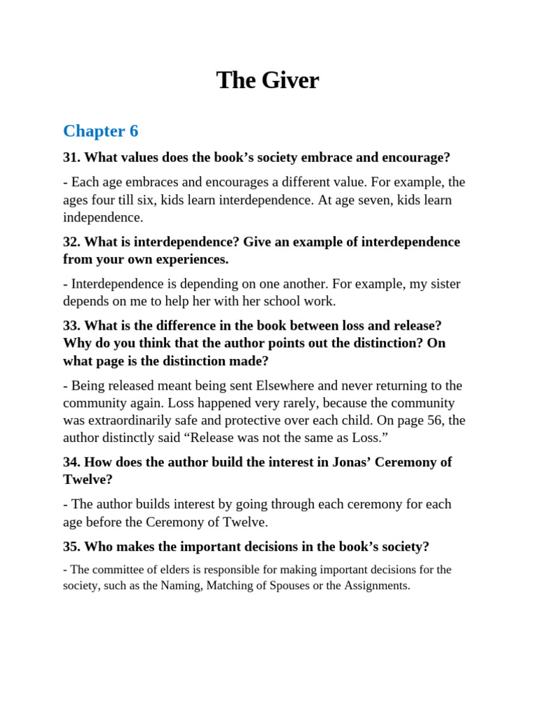 The Giver - Chapter 6 | PDF