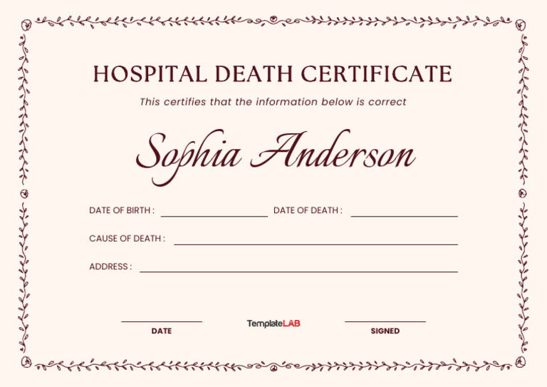 Hospital Death Certificate Template | PDF | Sports & Recreation