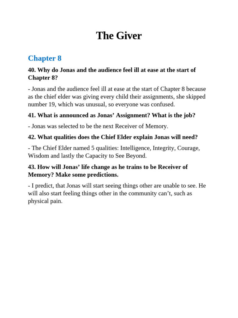 The Giver - Chapter 8 | PDF