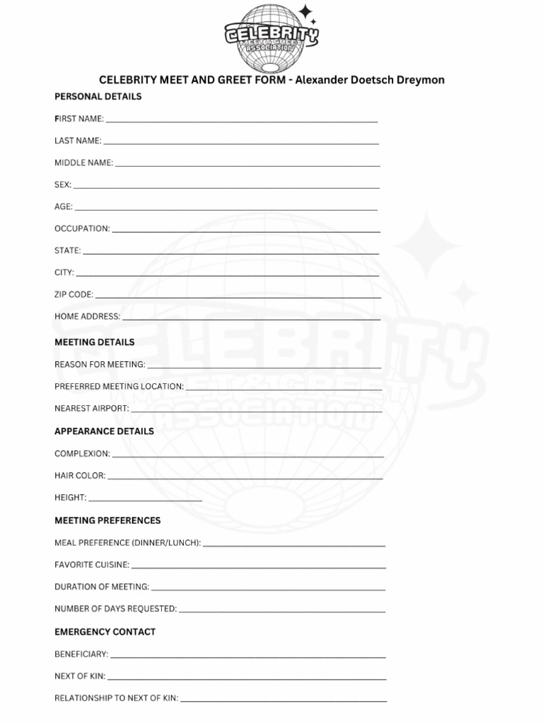 CELEBRITY MEET AND GREET FORM - Alexander Doetsch - 240625 - 022701 | PDF
