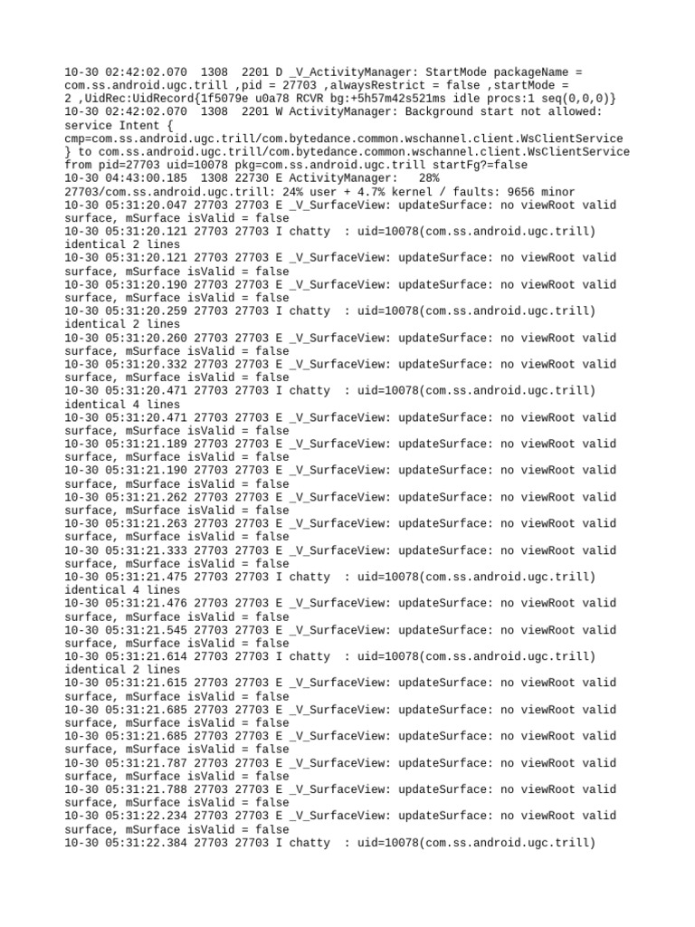 ActivityManager Logs for Trill App | PDF | Computing | Operating System Technology