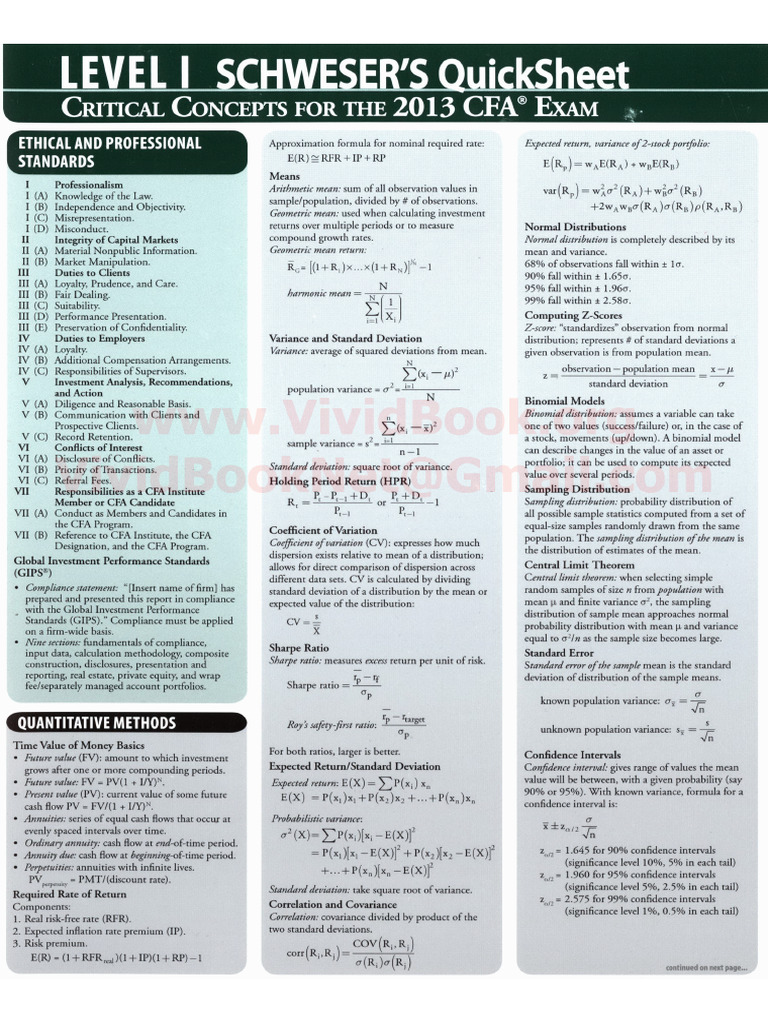 2013 CFA L1 Quick Sheet | PDF