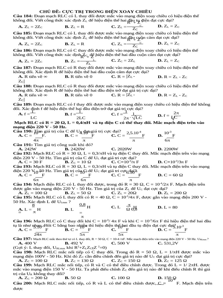 CHỦ ĐỀ CỰC TRỊ TRONG ĐIỆN XOAY CHIỀU | PDF