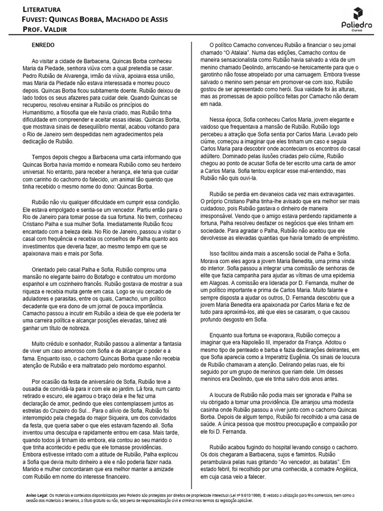 FUVEST - Quincas Borba, Machado de Assis | PDF | Fausto | Cães