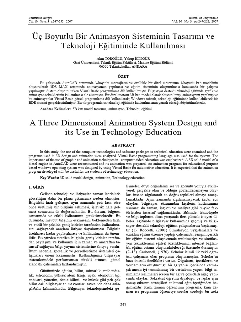 Boyutlu Bir Animasyon Sisteminin Tasar M Ve Teknoloji E Itiminde Kullan Lmas (#367172) - 384648 ...