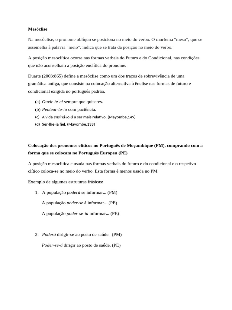 Mesoclise | PDF | Artes Linguísticas e Disciplina