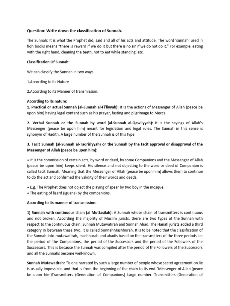 Classification of Sunnah Explained | PDF | Monotheism | Islamic Branches