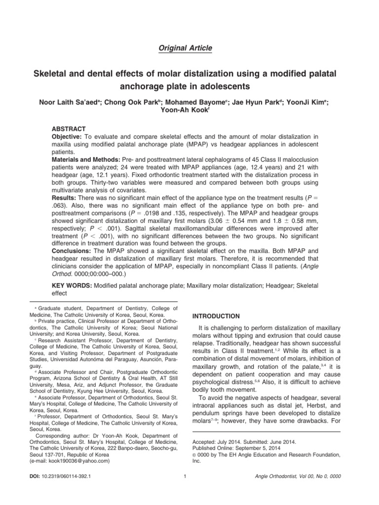 Skeletal and Dental Effects of Molar Distalization Using A Modified ...