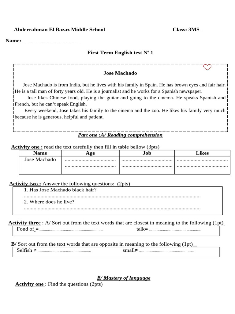 First Term English Test No 1..... | PDF | Linguistics | Human Communication