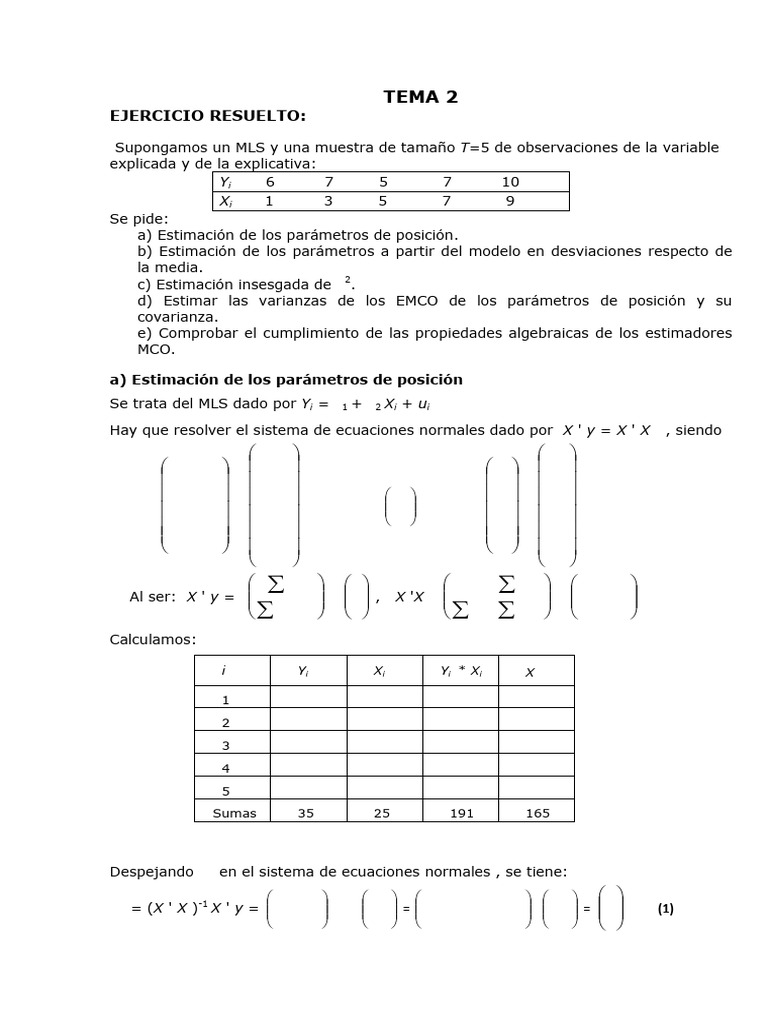 Ejercicios Tema 2 | PDF | Mínimos cuadrados ordinarios | Regresión lineal