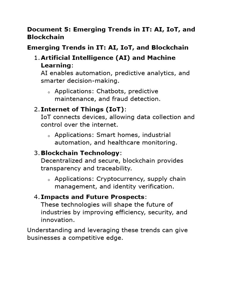 Emerging Trends In It Ai Iot And Blockchain Pdf