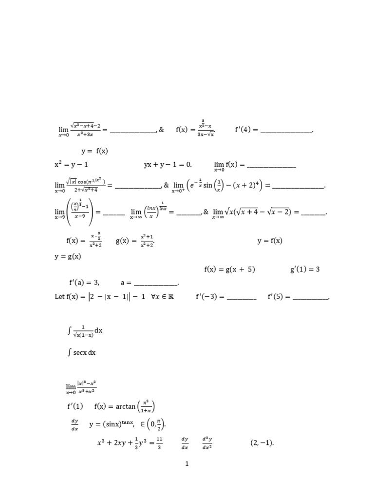 Exercise For Applied Math I | PDF | Function (Mathematics) | Tangent