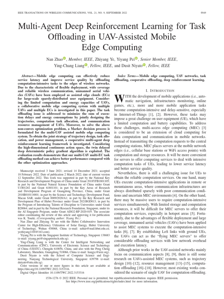 Zhao 等 2022 Multi Agent Deep Reinforcement Learning For Task