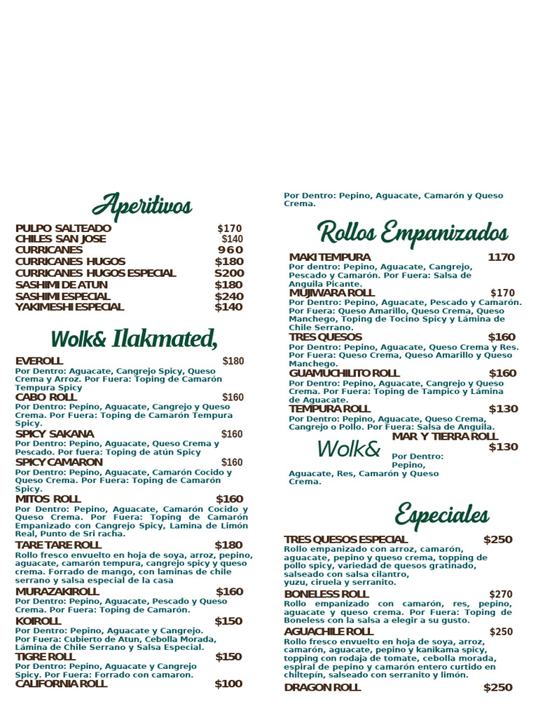Menú Sushi Hugo: Delicias y Precios | PDF | Alimentos | Cocina