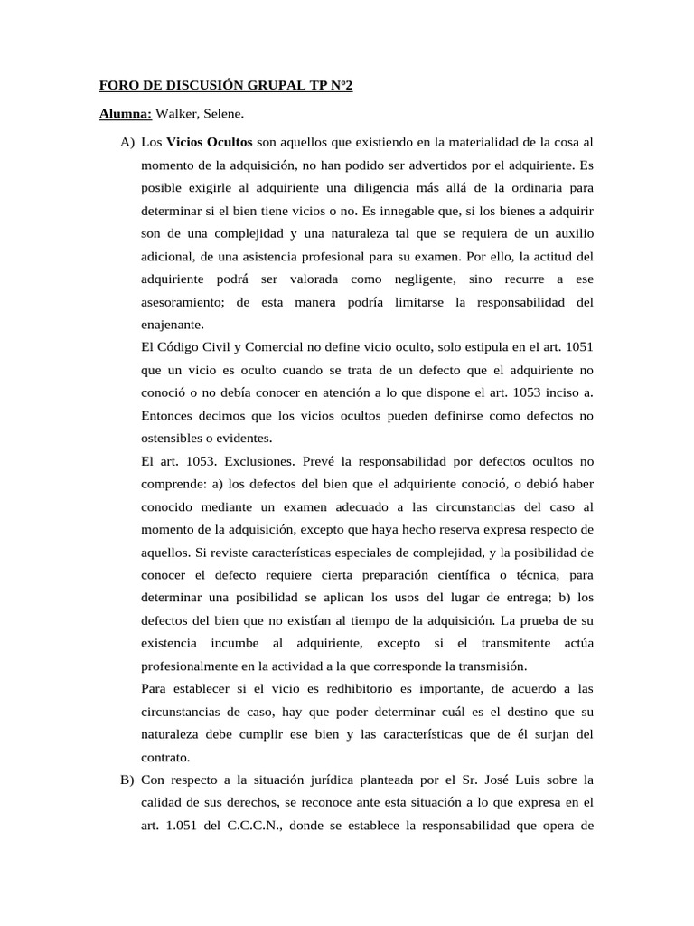 FORO DE DISCUSIÓN GRUPAL TP Nº2. Walker Selene | PDF | Derecho