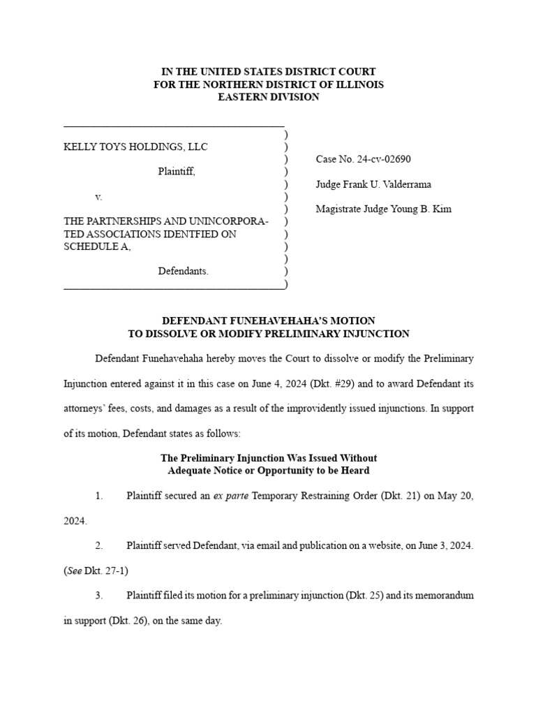 Kelly Toys v. Schedule A - Motion To Dissolve Briefing | PDF ...