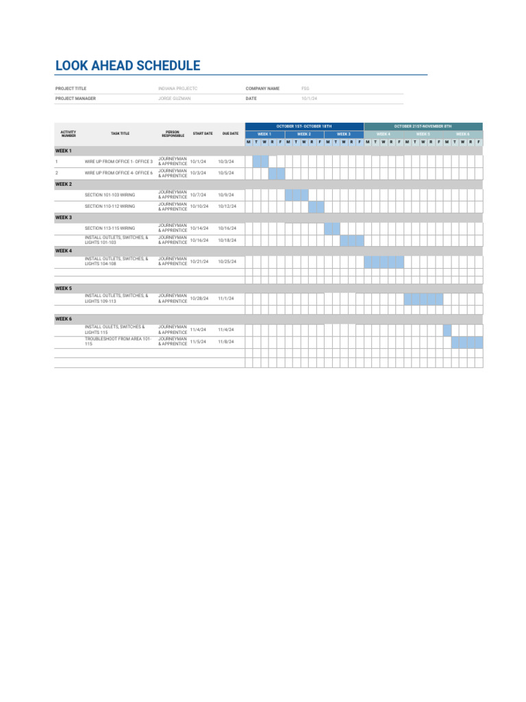 LOOK AHEAD SCHEDULE | PDF | Electrical Wiring | Wire
