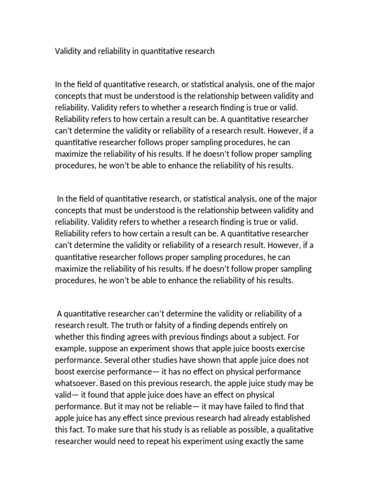 Validity and Reliability in Quantitative Research | PDF | Sample Size Determination | Validity ...