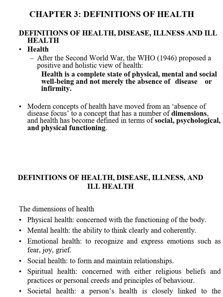 CHAPTER 3 Definitions of Health | PDF | Disability | Mental Health
