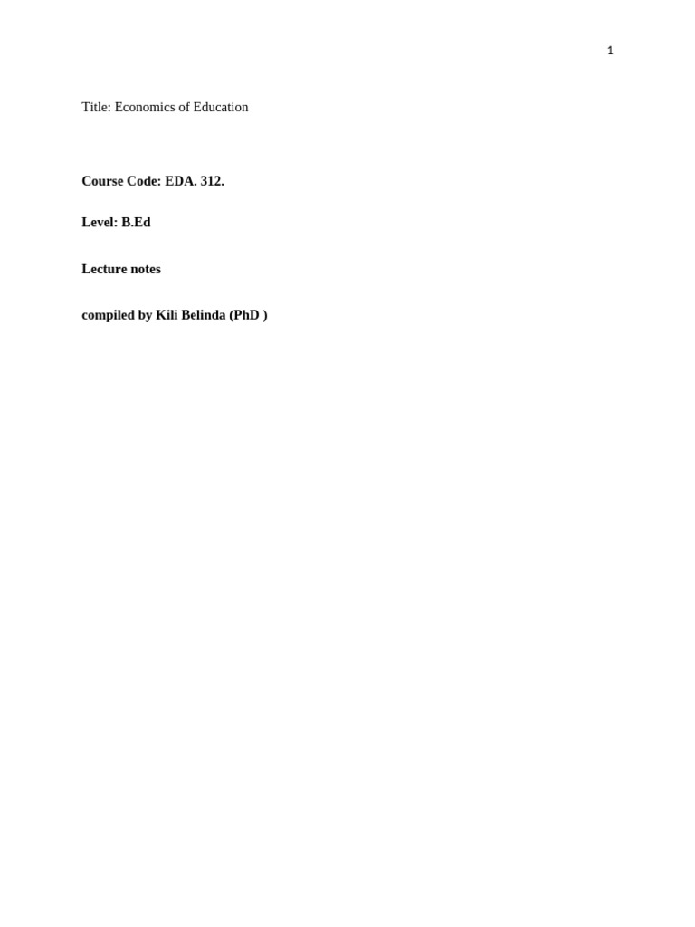 Economics of Education Overview | PDF | Economics | Economic System