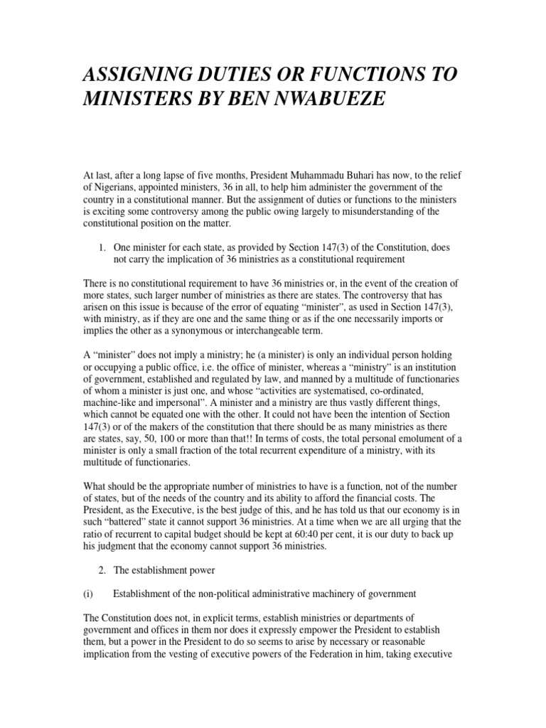 Assigning Duties or Functions To Ministers | PDF | Presidents Of The ...