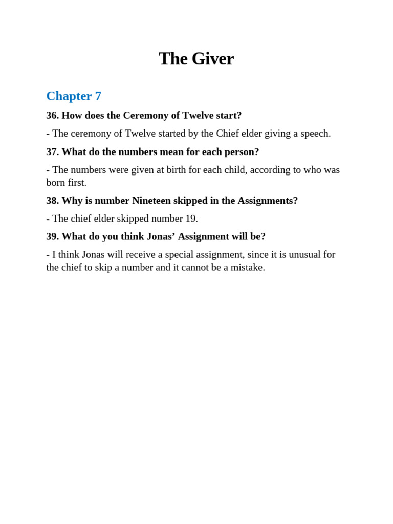 The Giver - Chapter 7 | PDF