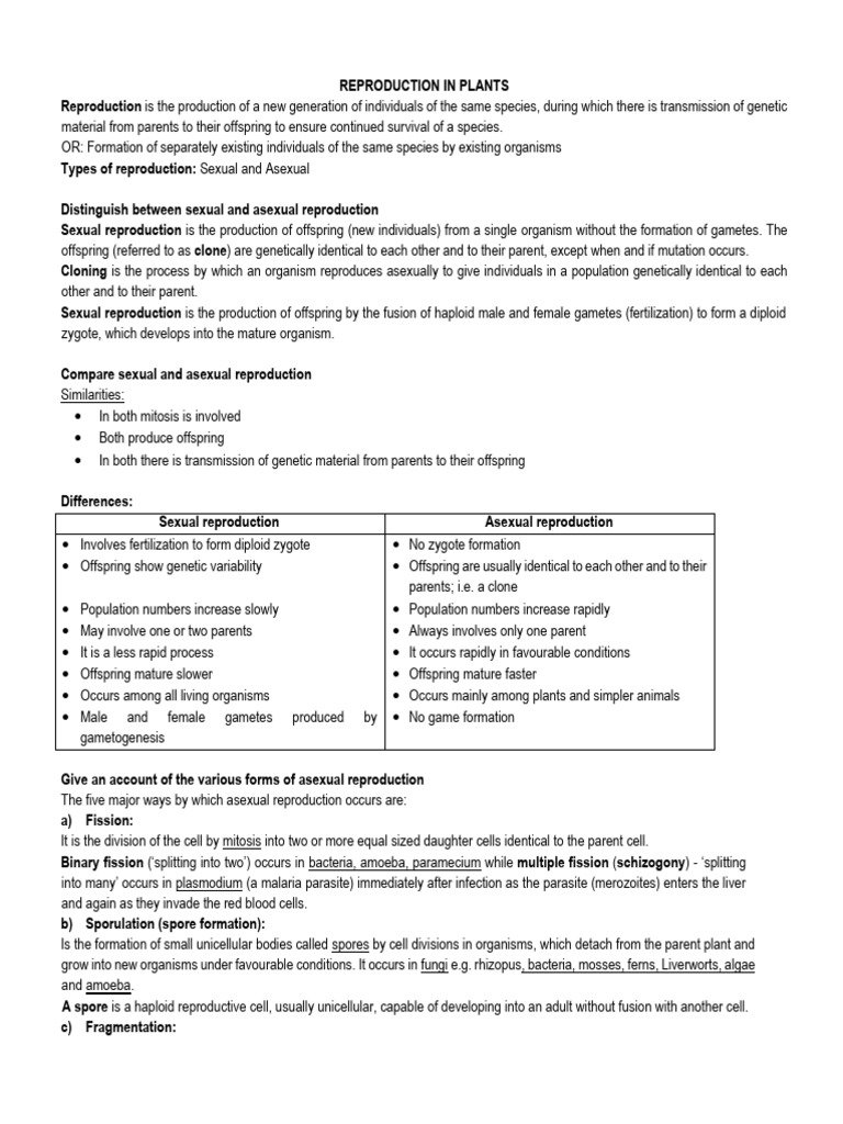 Reproduction in Plants Notes | PDF | Sexual Reproduction | Seed