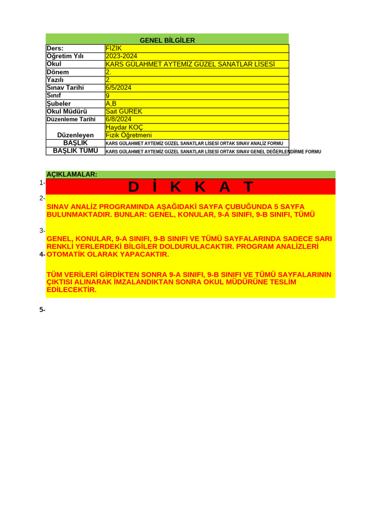 9.sinif Sinav Anali̇z | PDF