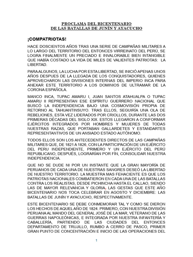 Proclama Bicentenario Af-2024 | PDF | Perú | América del Sur