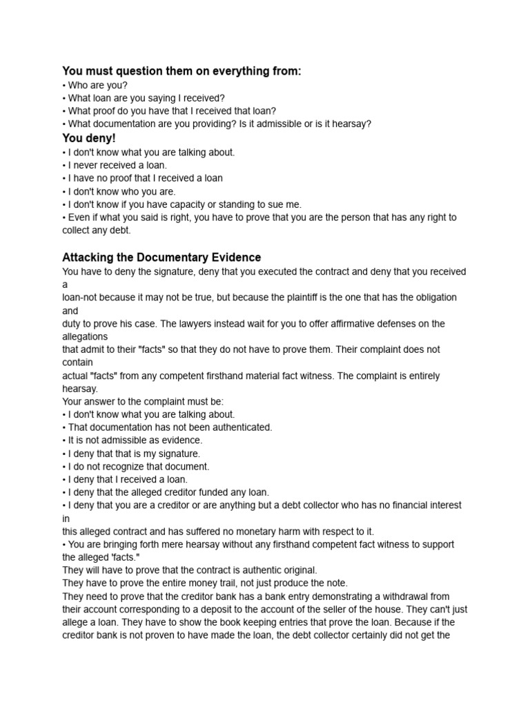 Debt Collection Questions To Ask | PDF | Evidence (Law) | Credit Card