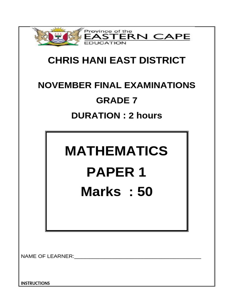 Grade 7 Mathematics Exam Paper | PDF | Elementary Mathematics | Numbers